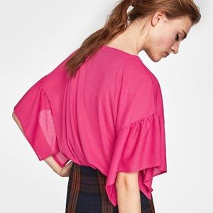 Zara | Tops | Nwt Zara Ruffled Sleeve Tshirt | Poshmark